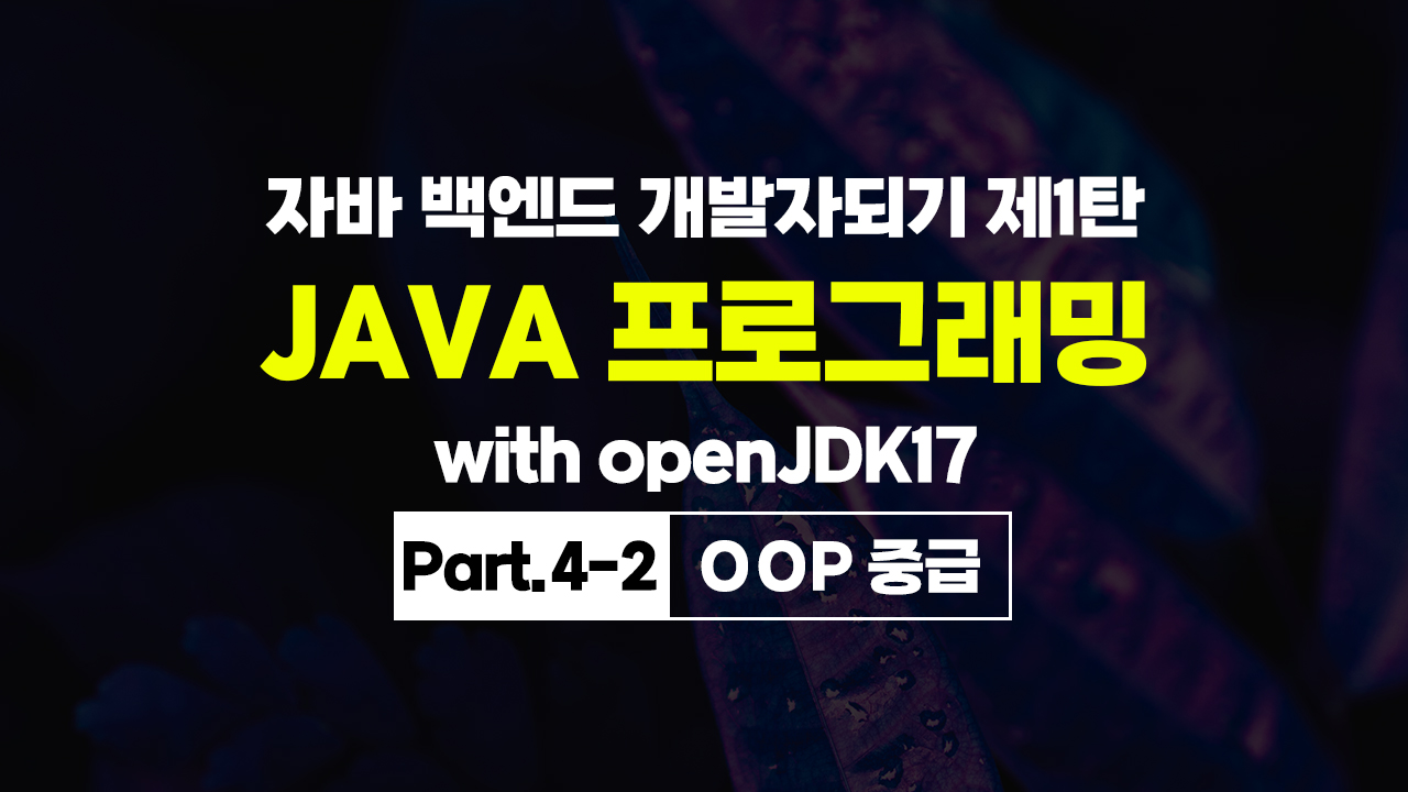 자바 백엔드 개발자되기 제1탄 Java 프로그래밍 With Java17 Part4 2 Oop 중급 아이티고